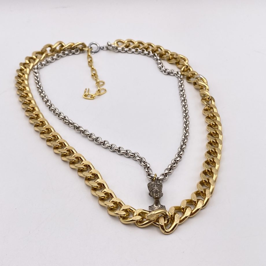 Collier multi-chaines avec pendentif NEFERTITI
