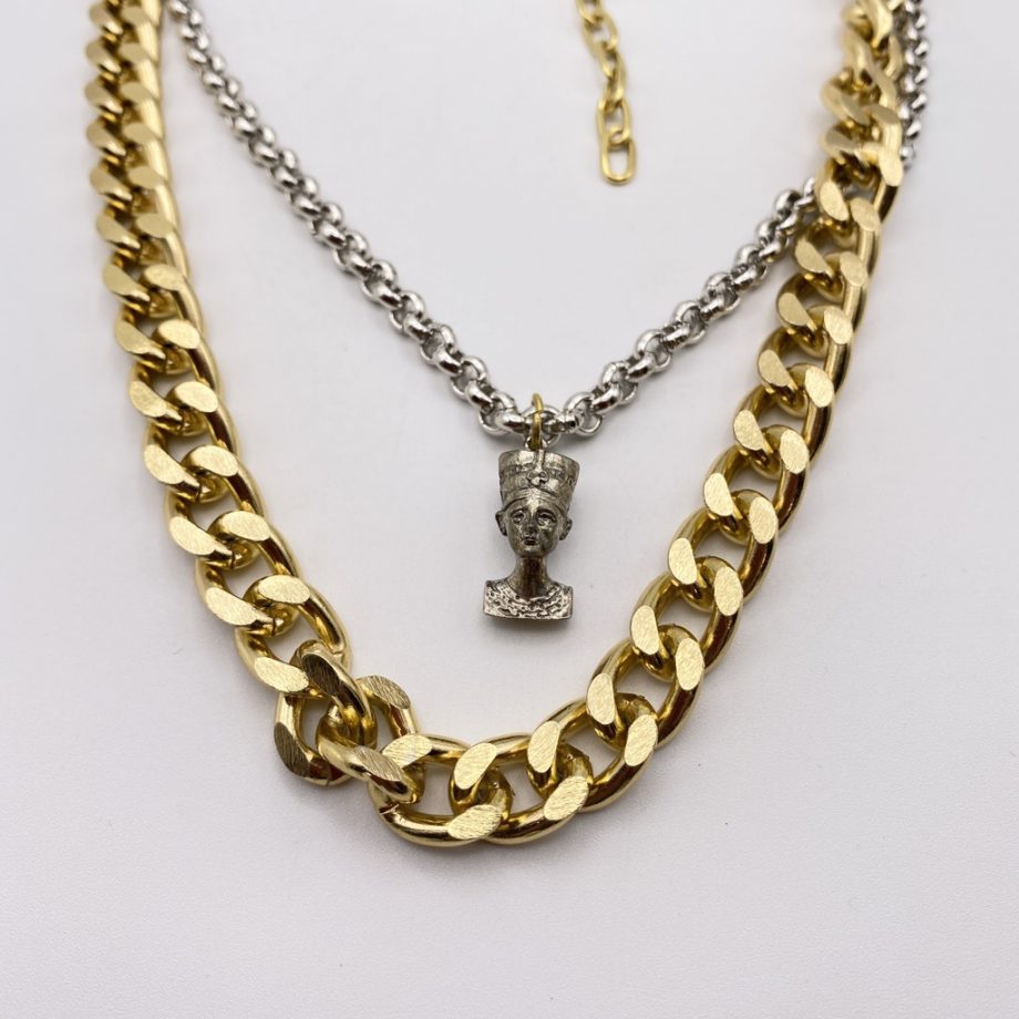 Collier multi-chaines avec pendentif NEFERTITI